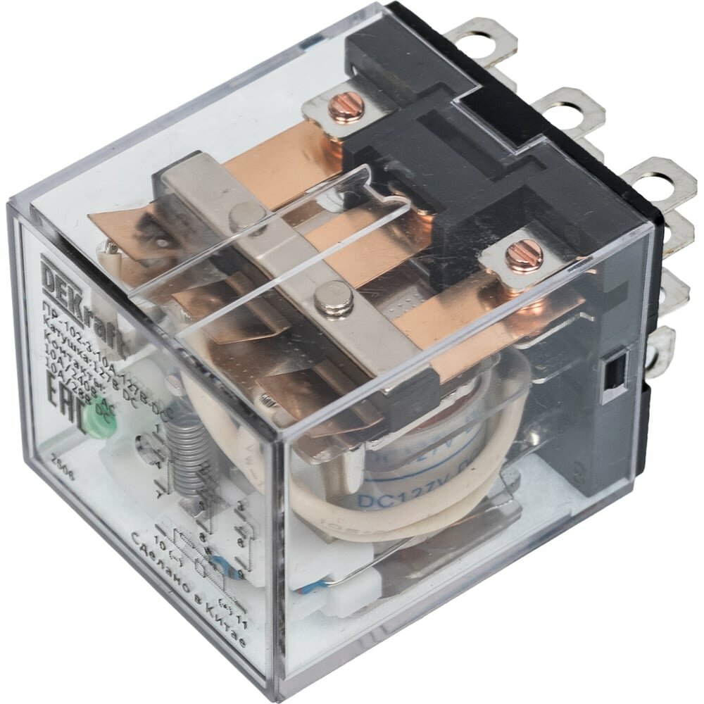 Промежуточное реле DEKraft 3 контакта с LED индикацией 10А 127В DC ПР-102 23925DEK
