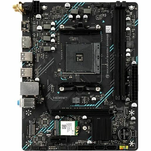 Материнская плата Maxsun B450M GAMING WIFI, AM4, AMD B450, 2xDDR4 (до 64 ГБ), 2xSATA, 1xM.2 (PCIe 3.0 x4), 1xPCIe 3.0 x16, 1xPCIe 3.0 x1, 1xHDMI