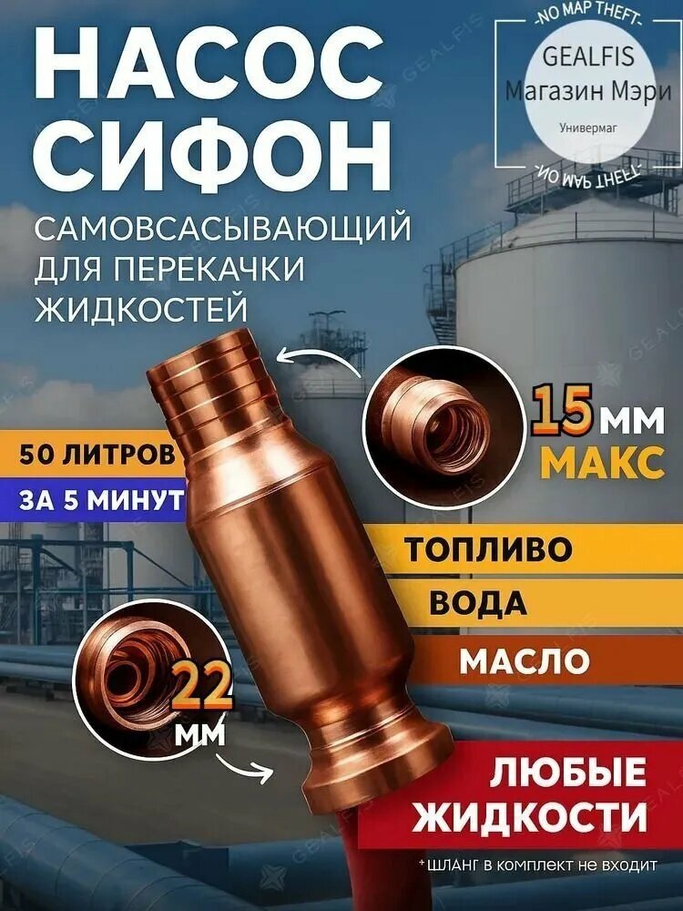 GEALFIS насос сифон 11-13 л/мин для перекачки бензина вручную 15 мм масло, топливо, вода, авто, дача