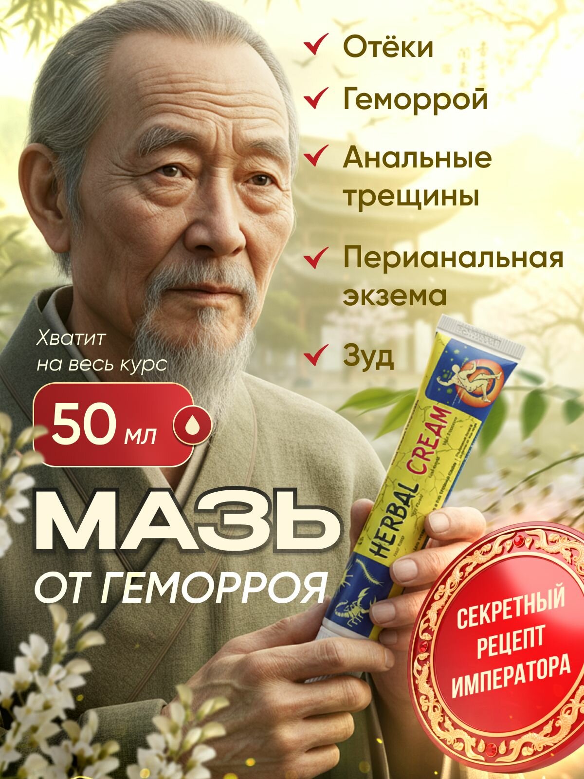 Мазь от геморроя китайская крем от трещин и зуда 50 мл