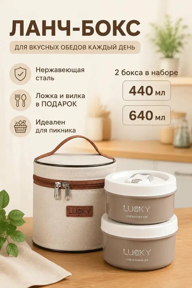 Крышка для контейнера "ланчбоксы", нержавеющая сталь 304, коричневая, 1080 мл, 2 шт