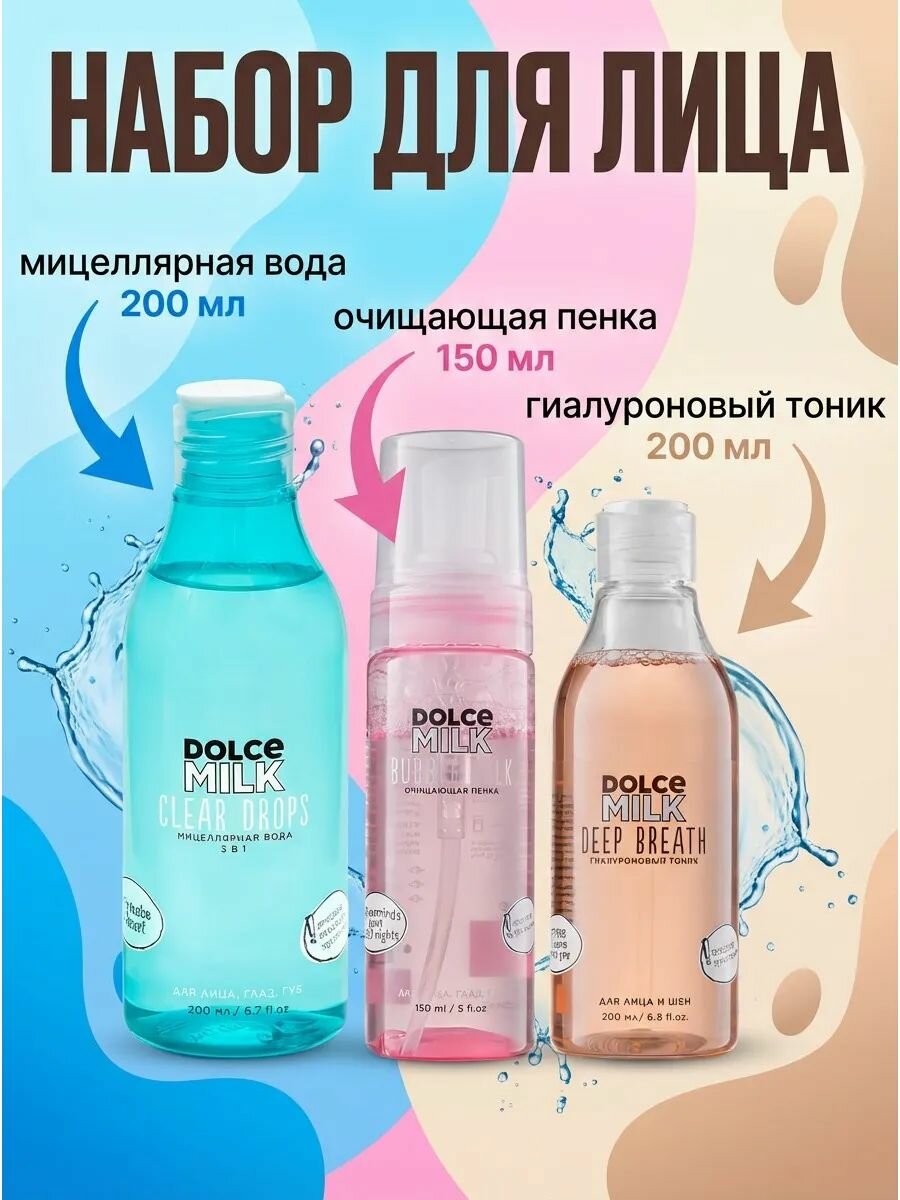 Набор уходовой косметики Мицеллярная вода, очищающая пенка, тоник