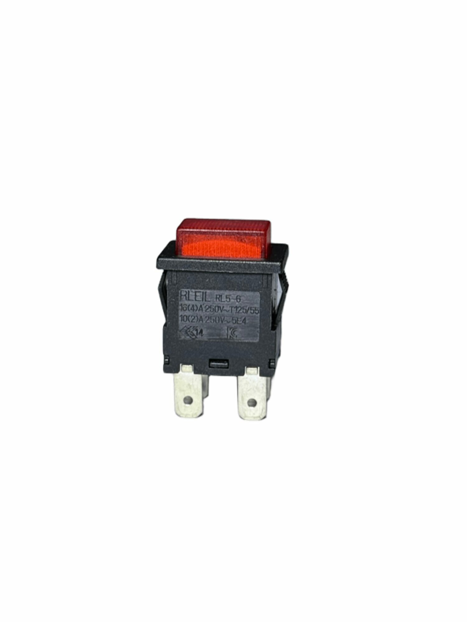Клавишный переключатель RLEIL RL5-6, выключатель / тумблер 16A, 250V, прямоугольная кнопка красная RL5-621-(On)/N-O-PE/BK-P4, 13 х 19 мм