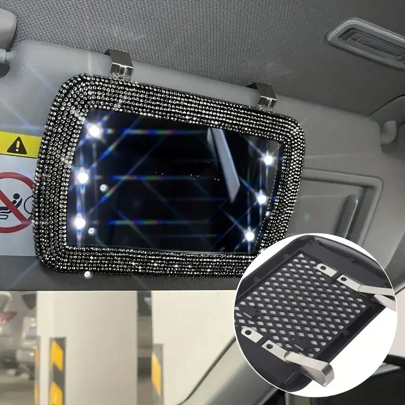 Алмазный кристалл автомобильный козырек украшение зеркало авто женское зеркало для макияжа черный