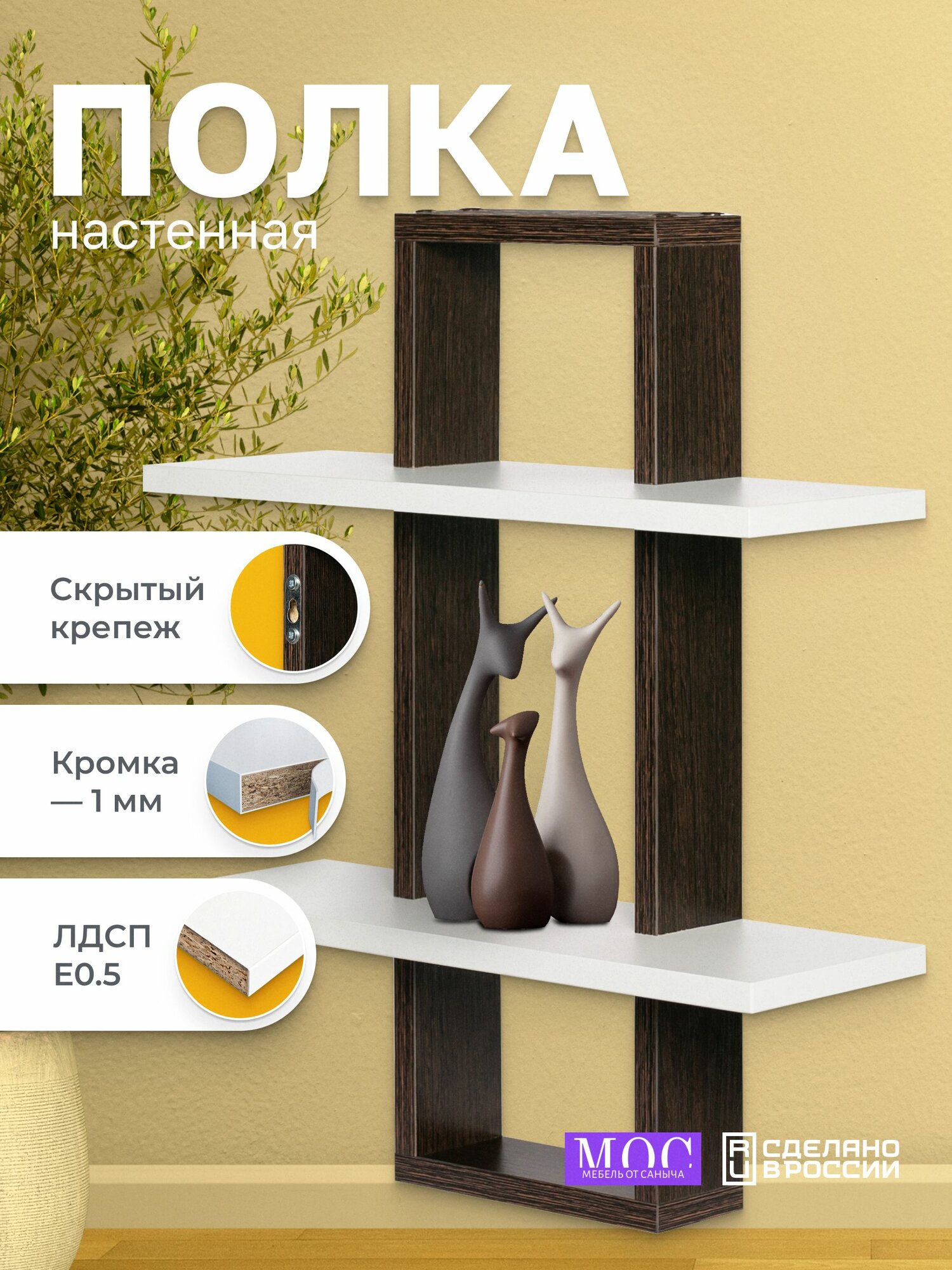 Полка настенная "Мебель от Саныча" 46*55,5*15 белая венге