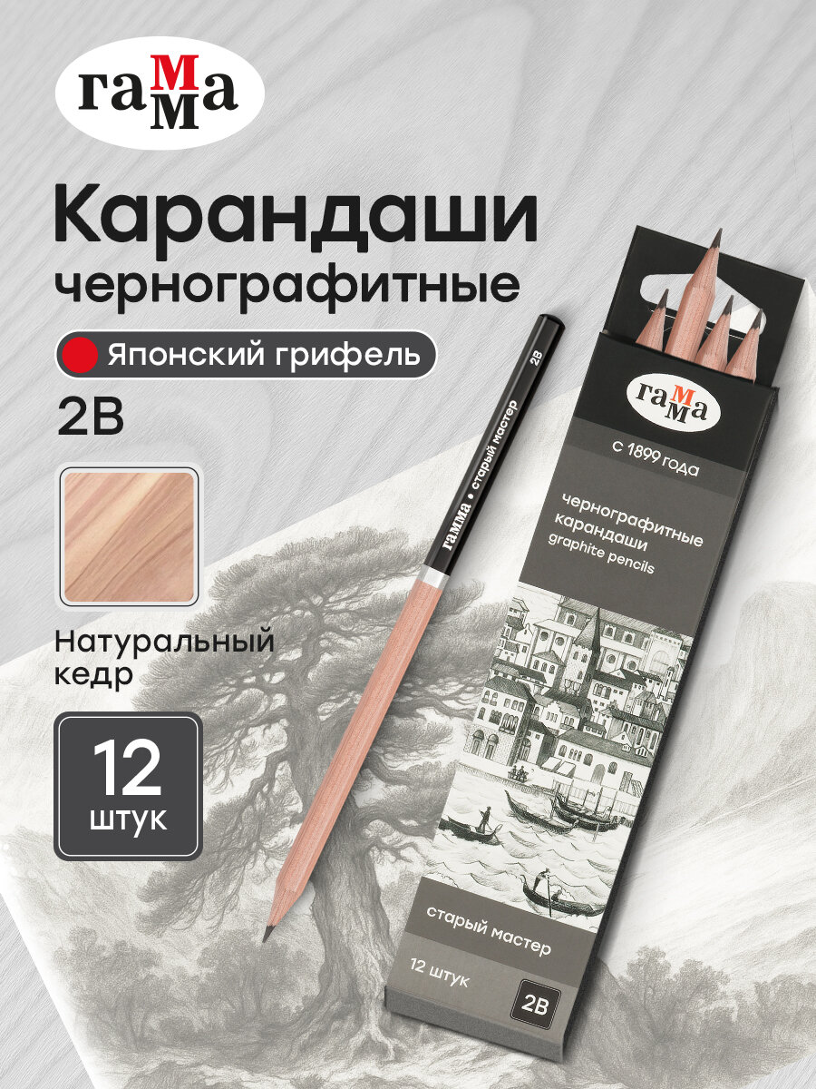 Карандаши простые для рисования и черчения, Старый Мастер, художественные набор для школы 12 шт 2B карандаши для рисования черчения художественный набор