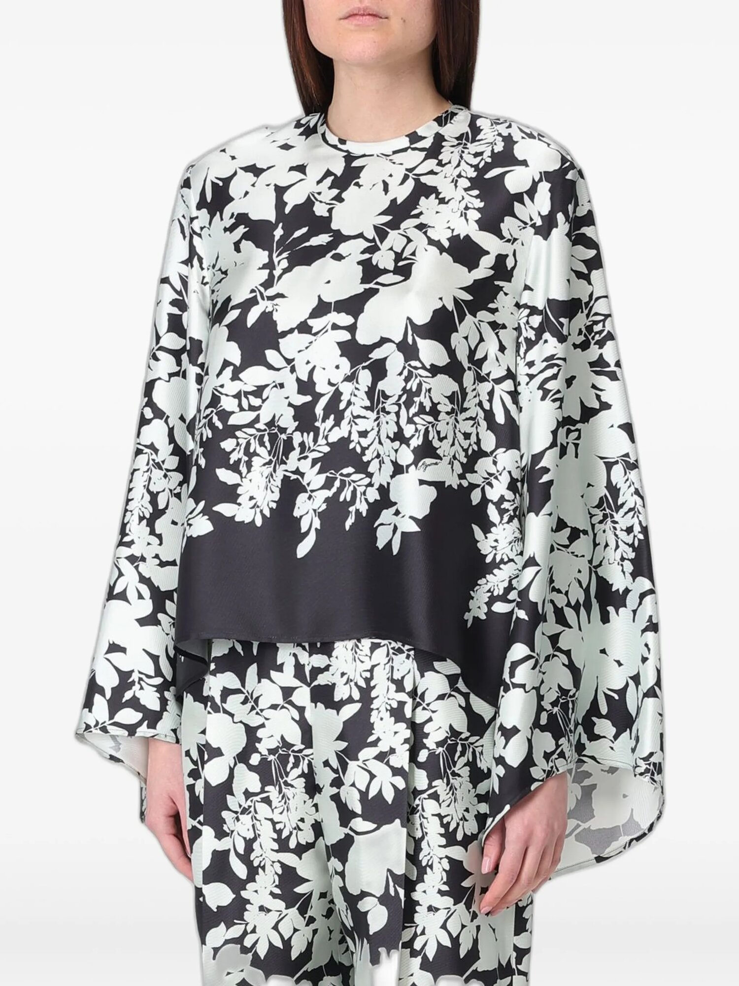 Блуза Agnona Floral-print silk blouse, размер 42, черный — фото 1