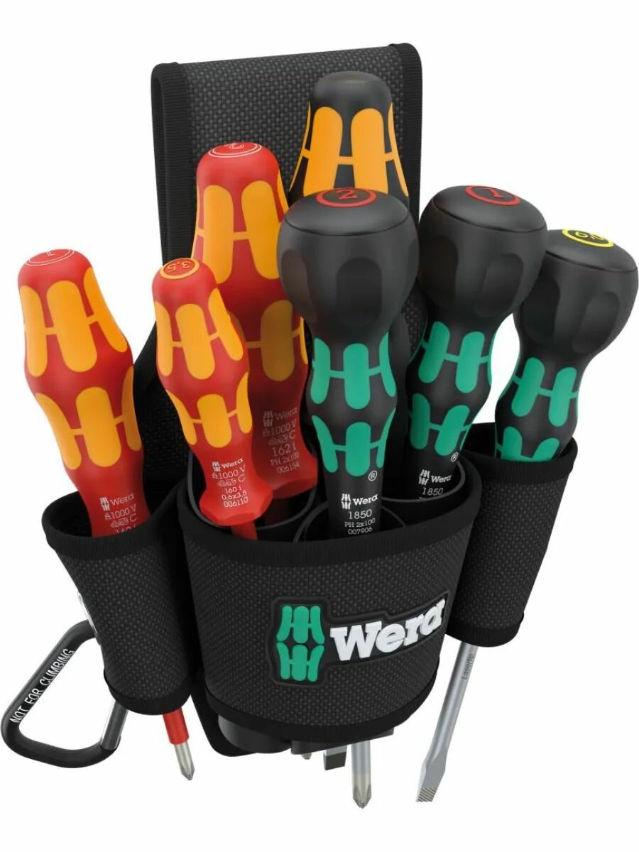 Набор отвёрток в поясной сумке WERA (арт. WE-136033) 8 предметов, 9621 SET 2 Kraftform Ball-Grip, PH 1/2, Силовая SL 5.5, VDE SL 3.5, Ball-Grip: PH 1/2, SL 6