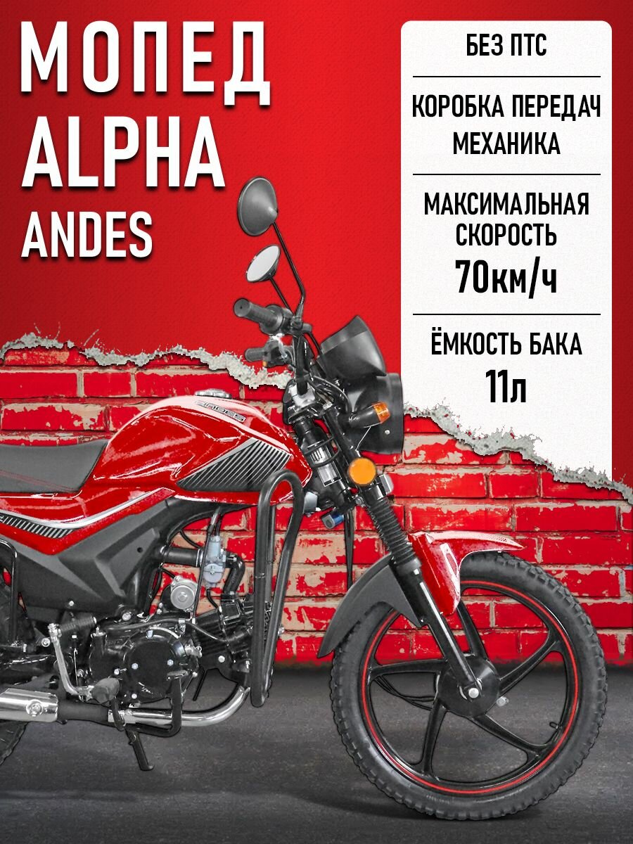 Мопед Alpha ANDES (Тюнинг)(защита ног, подставка для ног, багажник, литые диски) красный