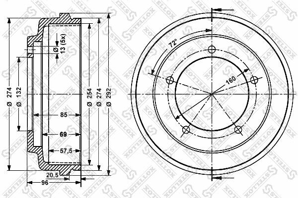 STELLOX Тормозной барабан для Ford Transit 2.0-2.5TD 91>