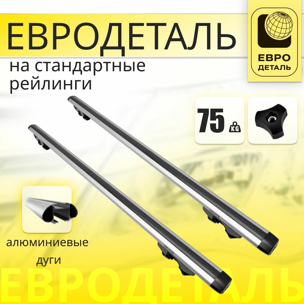 Багажник Евродеталь на рейлинги Skoda Superb универсал 5д 2009-н. в, дуги эконом алюминиевые овальные 125 см.