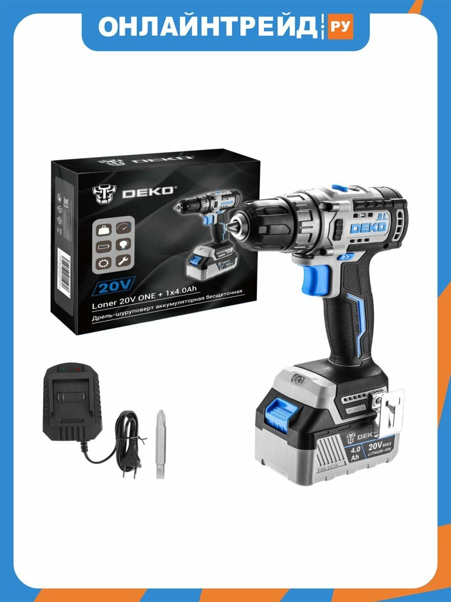 Дрель-шуруповерт аккумуляторная Deko Loner 20V ONE +, 20В, 1x4.0Ач (085-1004)