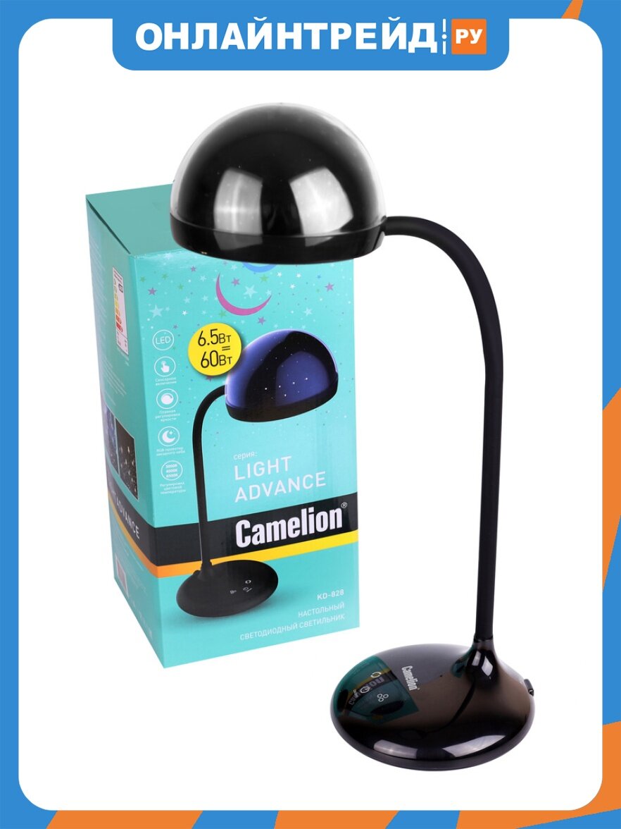 Настольная лампа Camelion LED KD-828 C02 черн,6.5Вт,230В,360лм, сенс, рег. ярк, CCT, RGB-ночник"Звезд. небо")