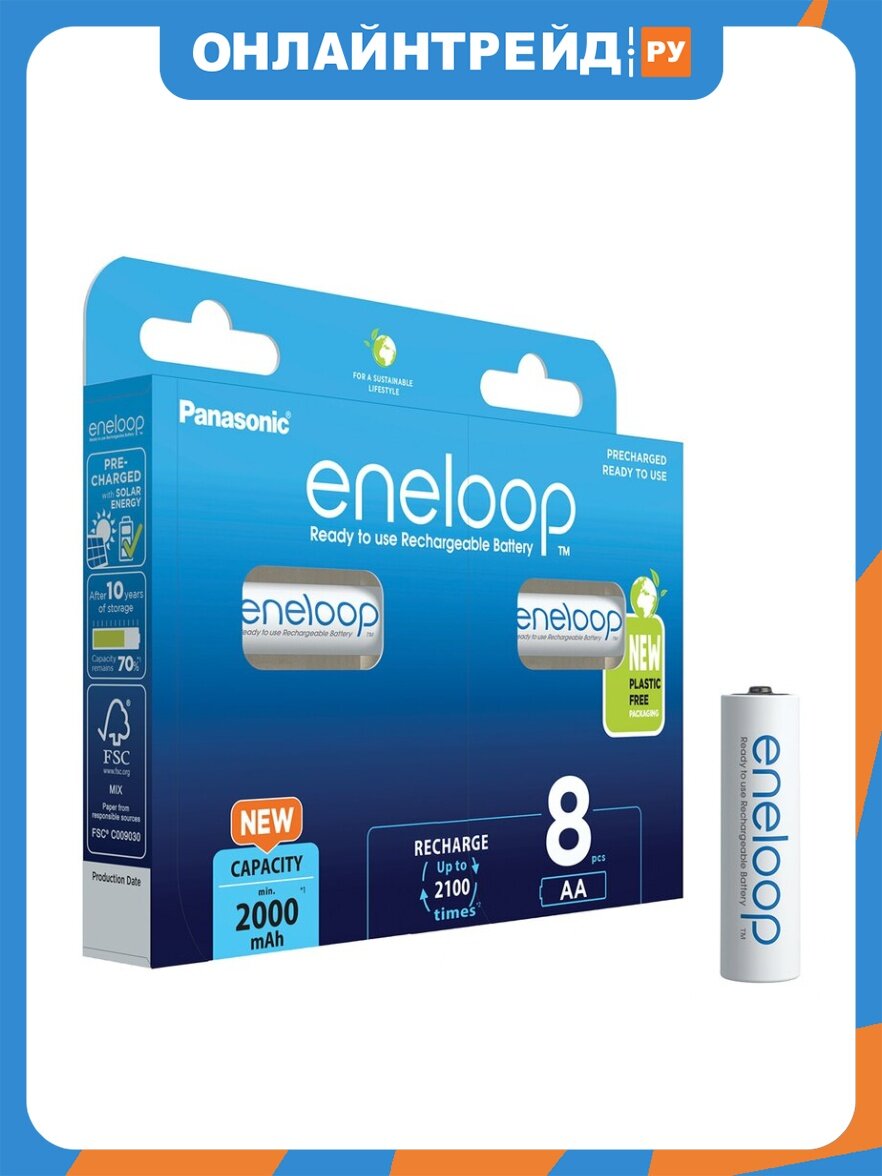 Аккумулятор Eneloop Panasonic LR6 AA 2000 mAh (уп 8 шт)