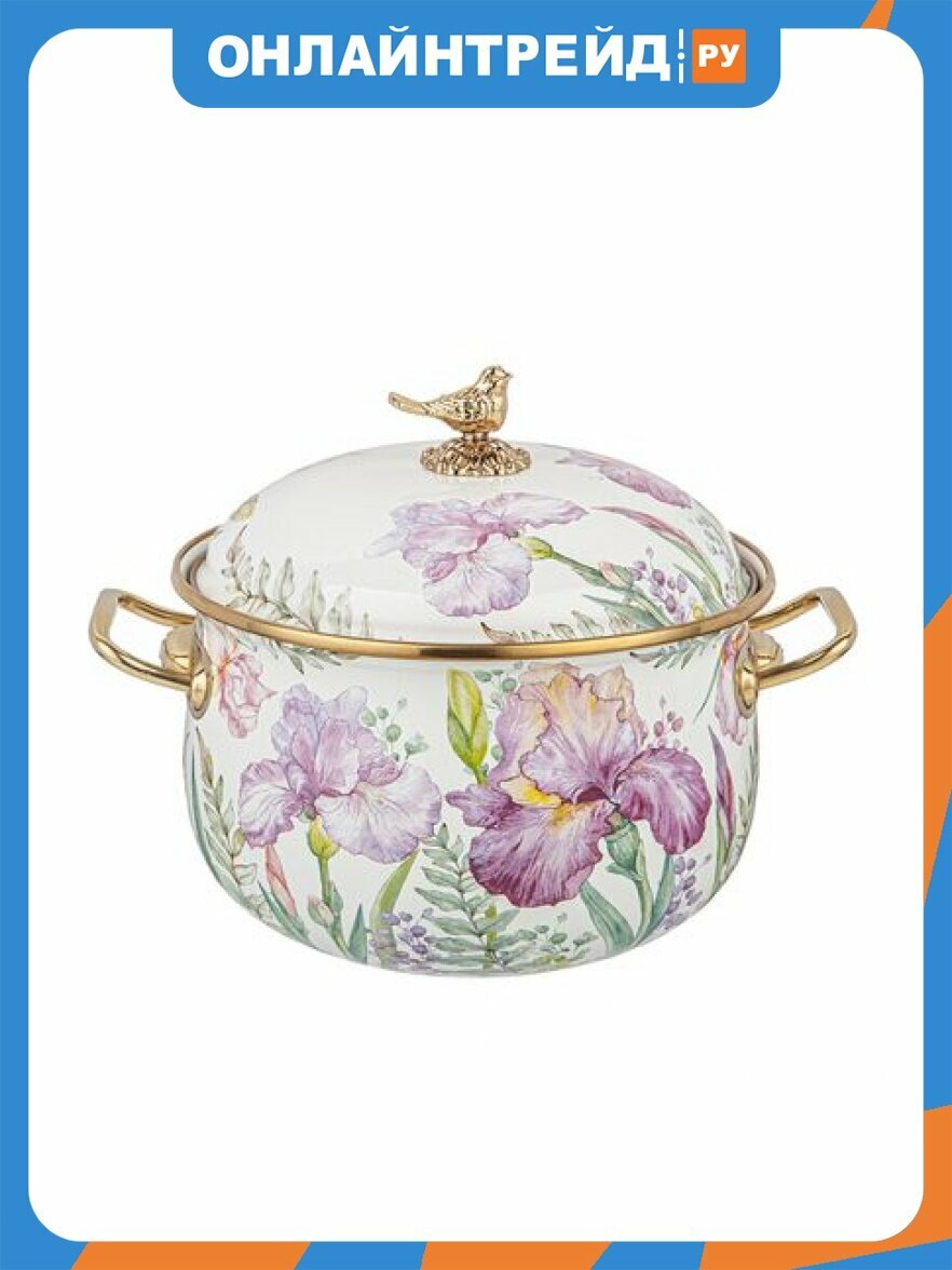 Кастрюля эмалированная Agness с крышкой "Irises" 3,8 л, 20 см. (950-573)