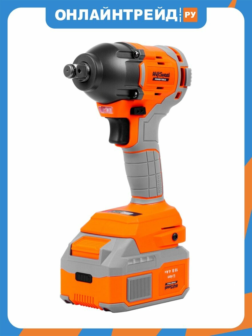 Гайковерт аккумуляторный AV Steel AV-IW 18/400 BL (18 В, 4 Ач, 400Нм, 1800 / 2300 об/мин, 2500/3100 уд/мин, Twin Hammer, кв. 1/2 + адаптер HEX 1/4, 2,6 кг, кор
