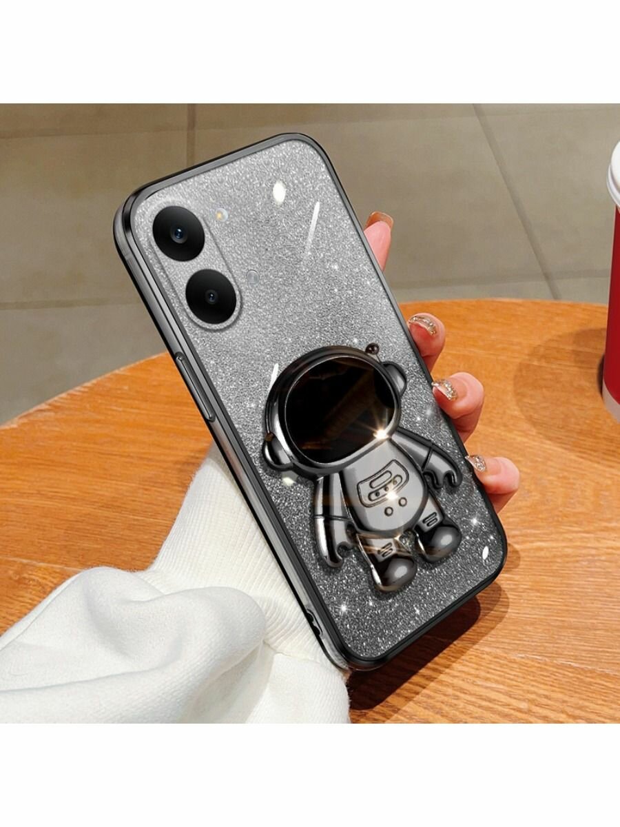 Чехол Xiaomi Poco X8 Pro Max гальваническим покрытием, противоударный, защита камеры, подставка астронавты с зеркалом (Xiaomi Poco X8 Pro Max)