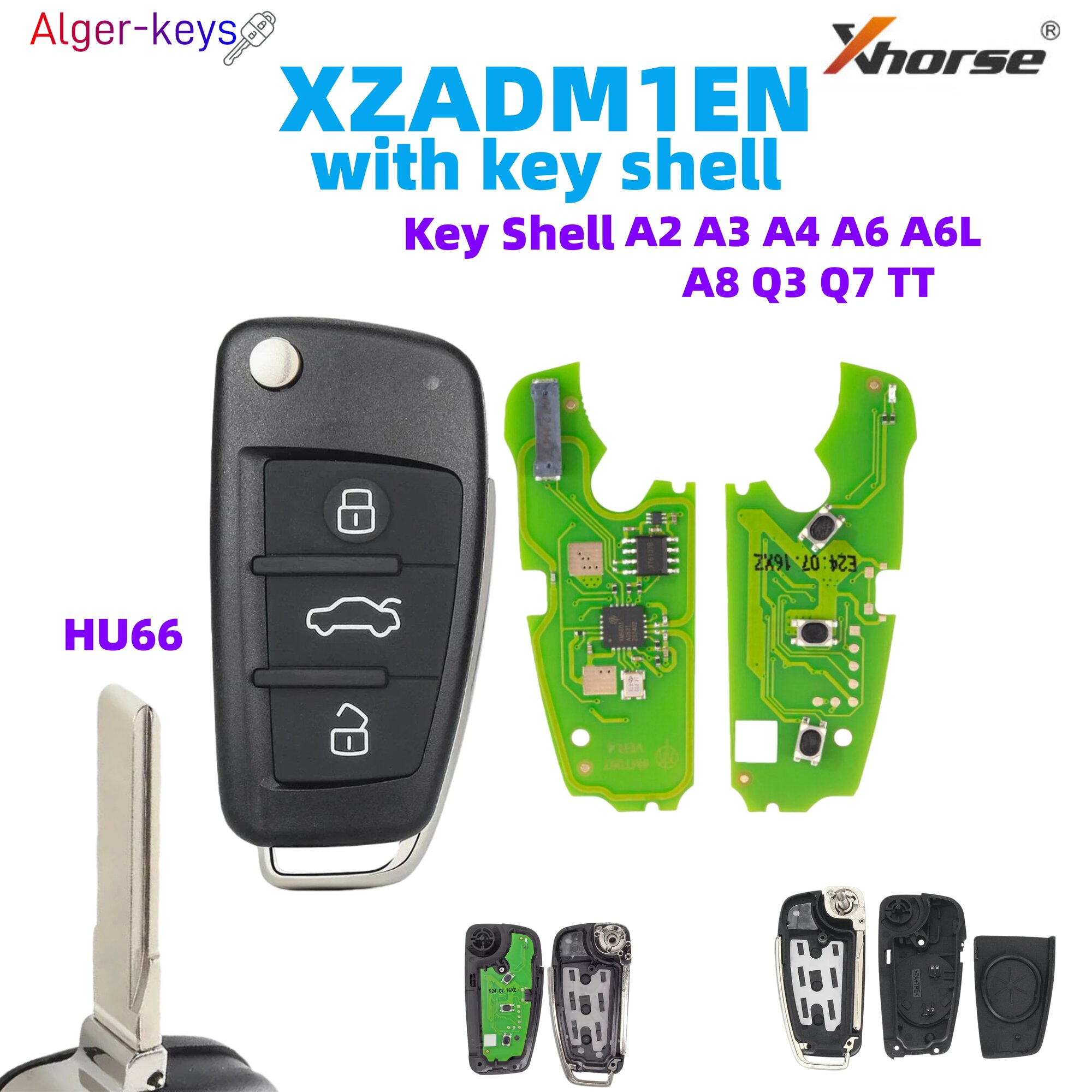 Alger-keys Xhorse VVDI XZADM1EN MQB48 с корпусом ключа для A2 A3 A4 A6 A6LA8 O3 07 TT Универсальный умный дистанционный автомобильный ключ серии XZ