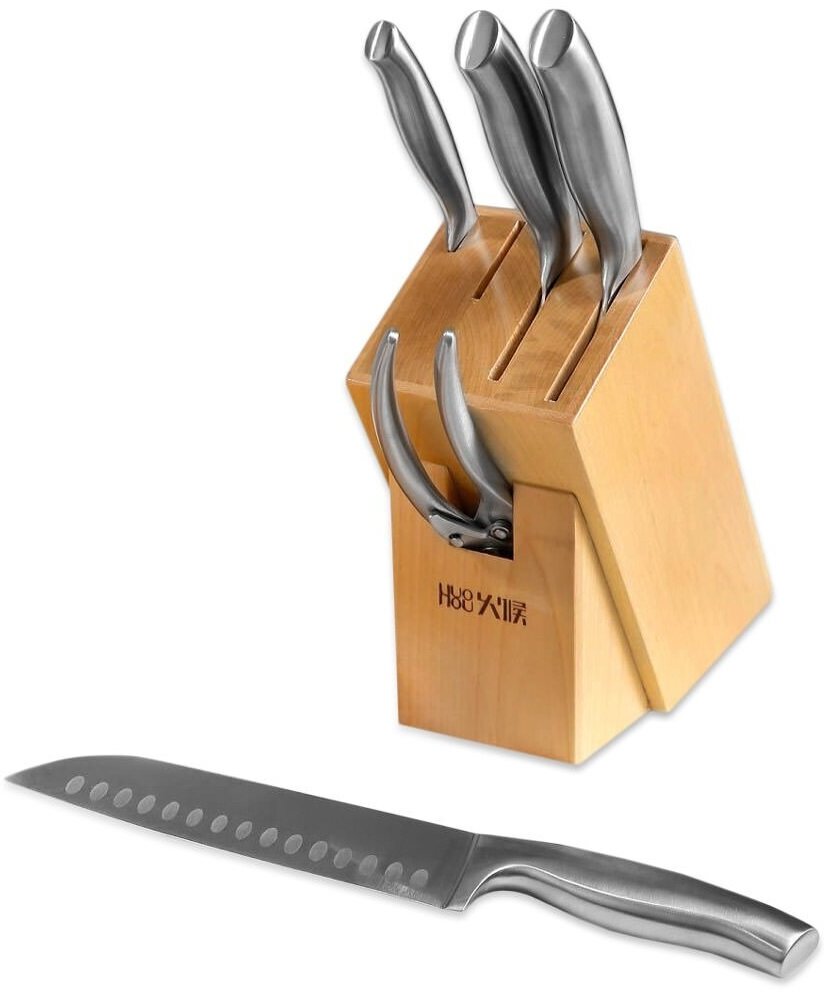 Набор Xiaomi HuoHou Nano steel, 4 ножа, ножницы и подставка (HU0014)