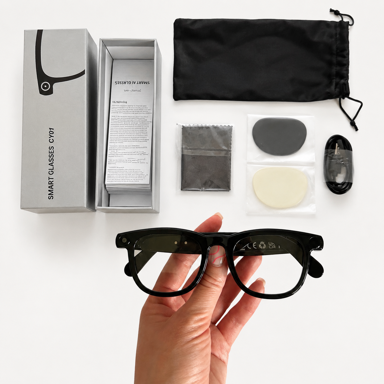Smart Glasses CY-01 AI умные очки с камерой, Bluetooth 5.3, AI-переводчиком и микрофоном, черные, ИИ