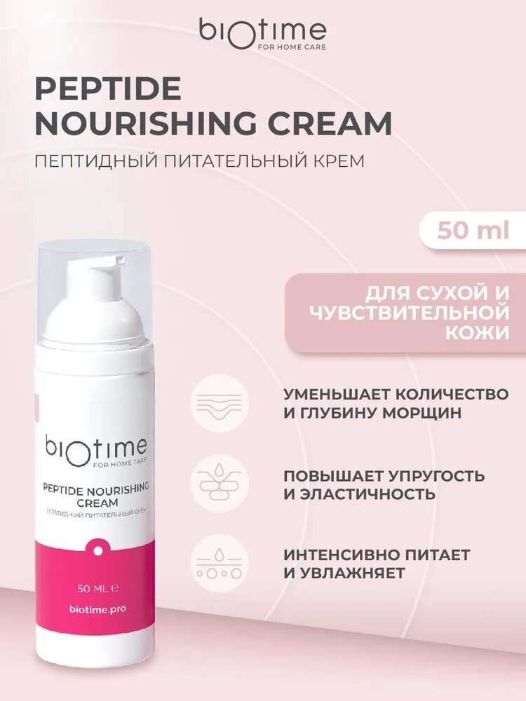 Biotime For Home Care Крем для лица антивозрастной от морщин с ретинолом, пептидами и маслом ши / Питательный пептидный крем с аргирелином и скваланом для сухой и чувствительной кожи, 50 мл