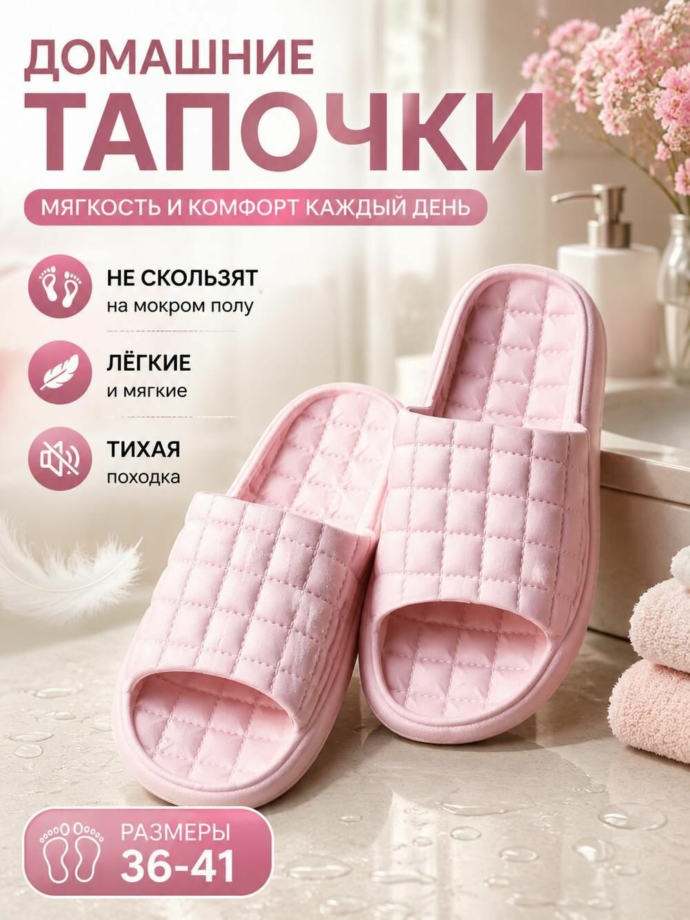 Тапочки, размер 4041, розовый