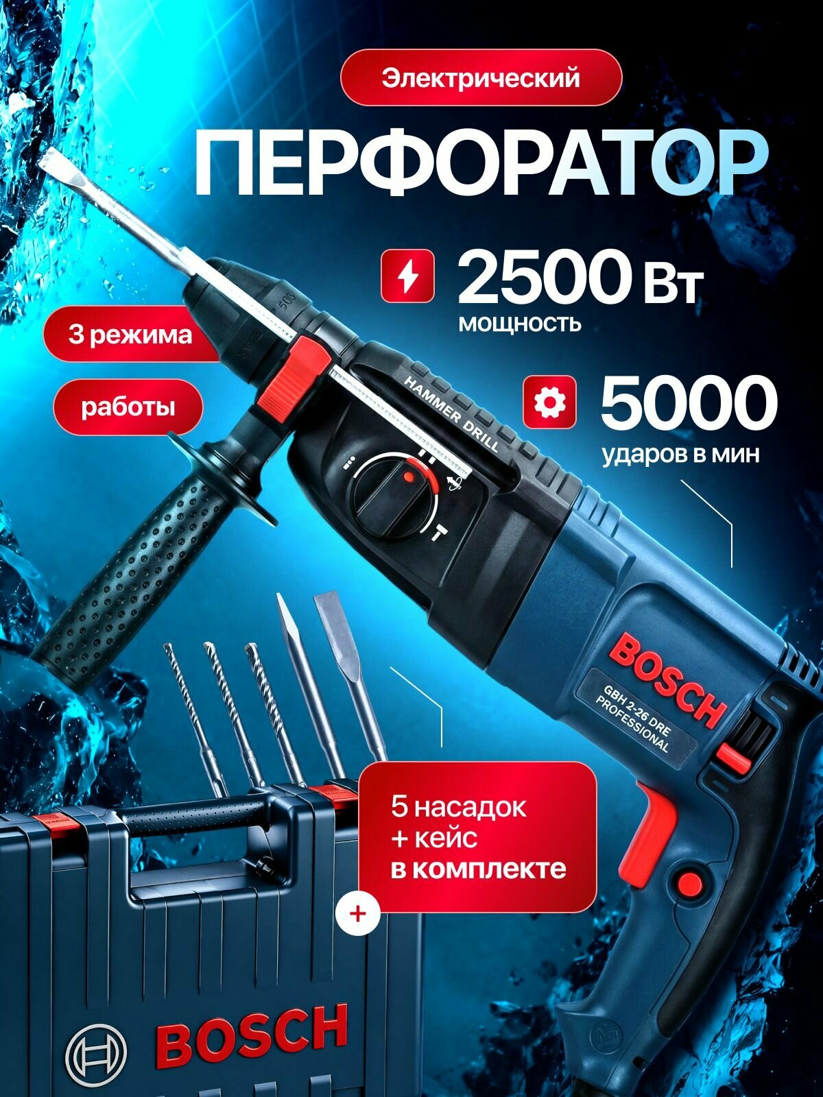 Перфоратор электрический, профессиональный в кейсе