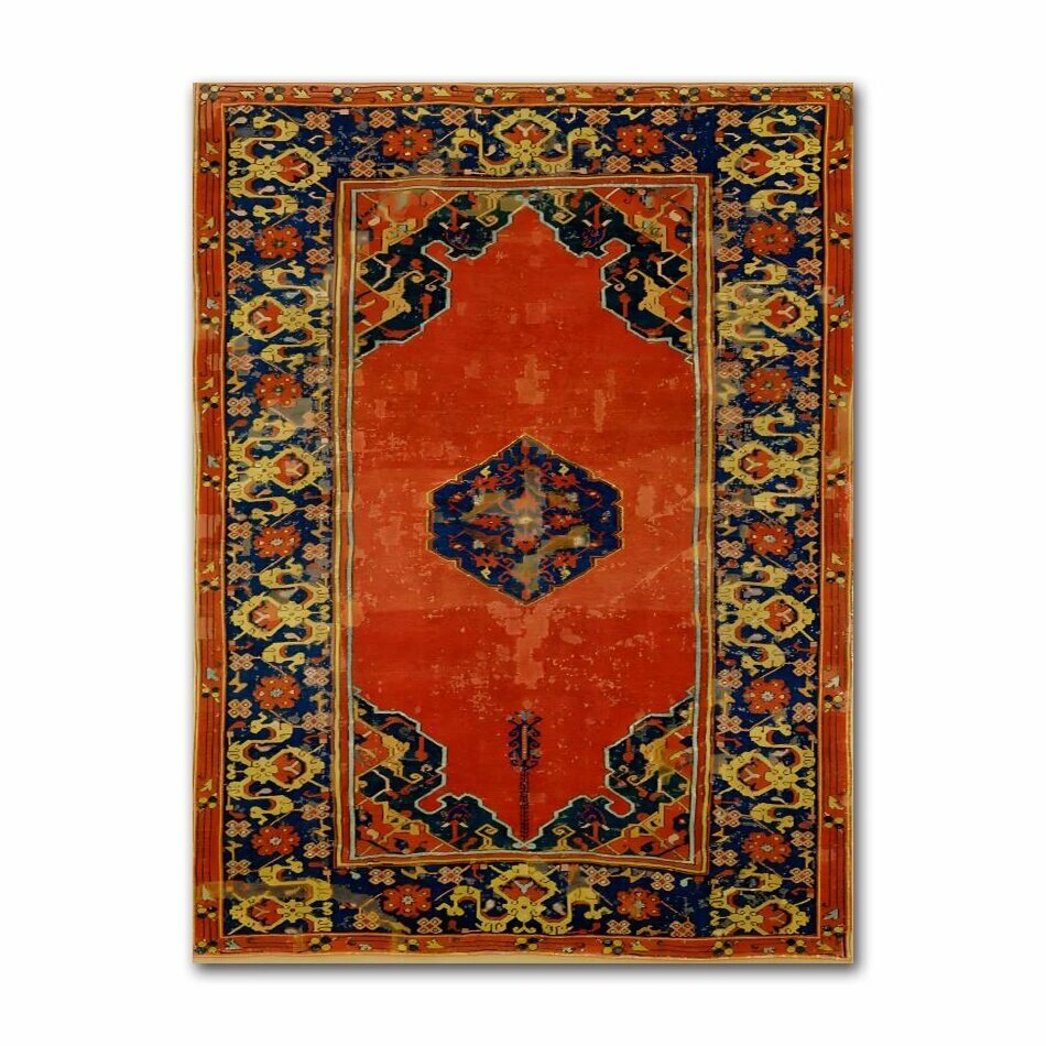 Ковер прямоугольный красный с узором, 10x15 см, без рамы