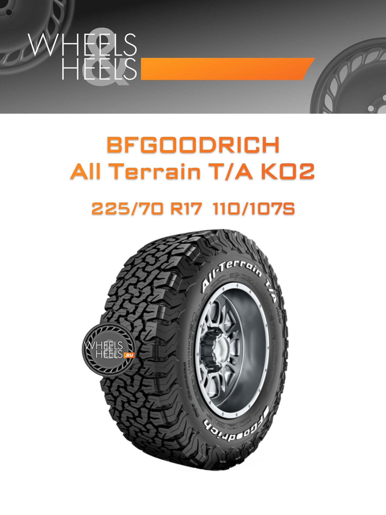 Шина автомобильная BFGoodrich All Terrain T/A KO2 225/70 R17 110/107S XL ALLSEASON, всесезонная, универсальная