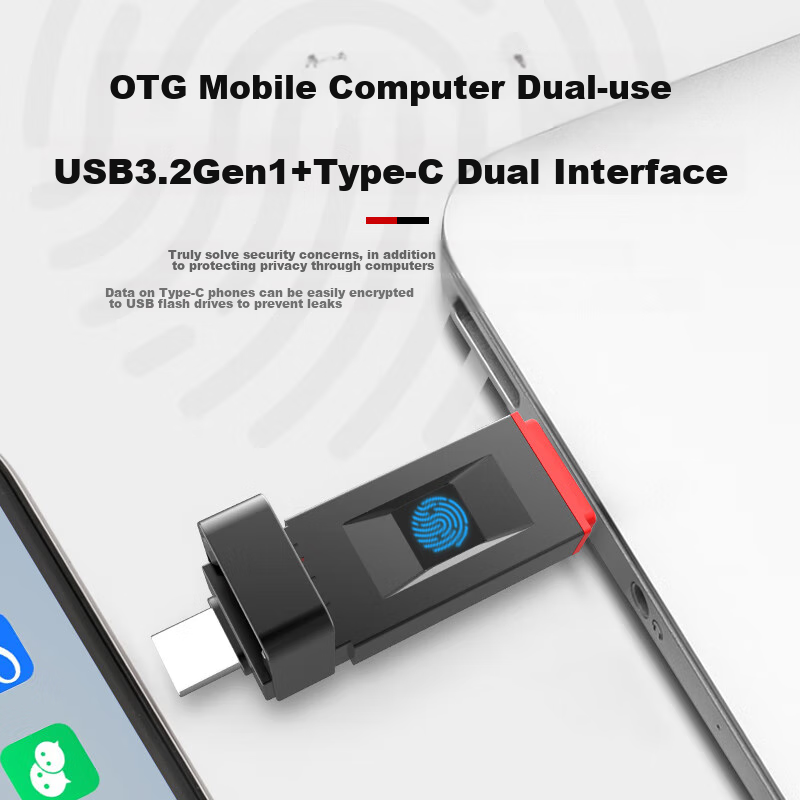 Флеш-накопитель Thinkplus Lenovo FU100 128 ГБ с отпечатком пальца USB3.2 Type-C двойной интерфейс парольная защита
