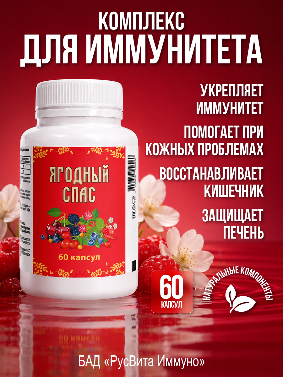 БАД антипаразитарный Ягодный Спас для профилактики иммунитета, натуральный, 60 шт. по 500 мг