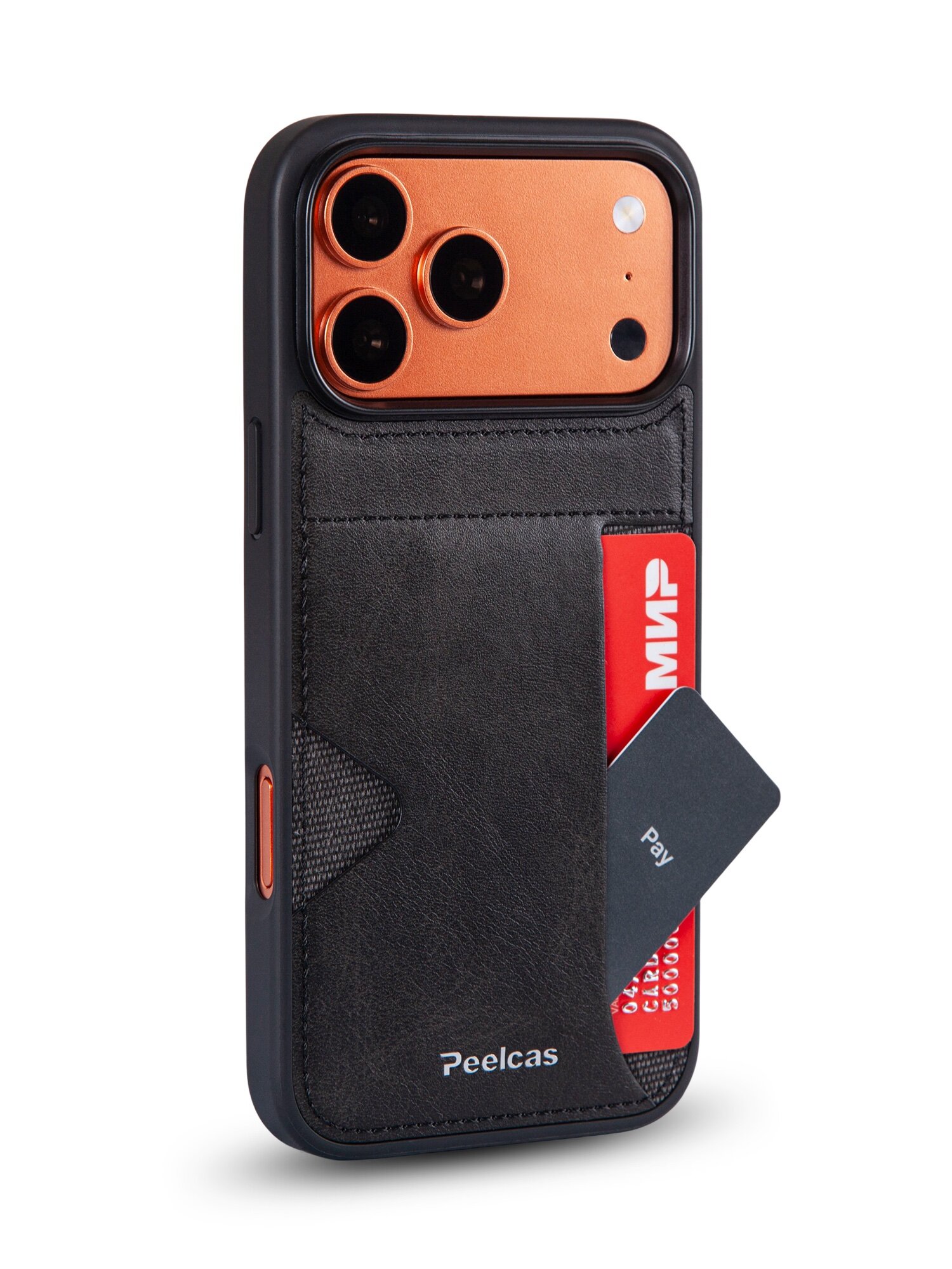 Чехол Peelcas, для iPhone 17 Pro Max, с карманом, защита камеры, противоударный, черный