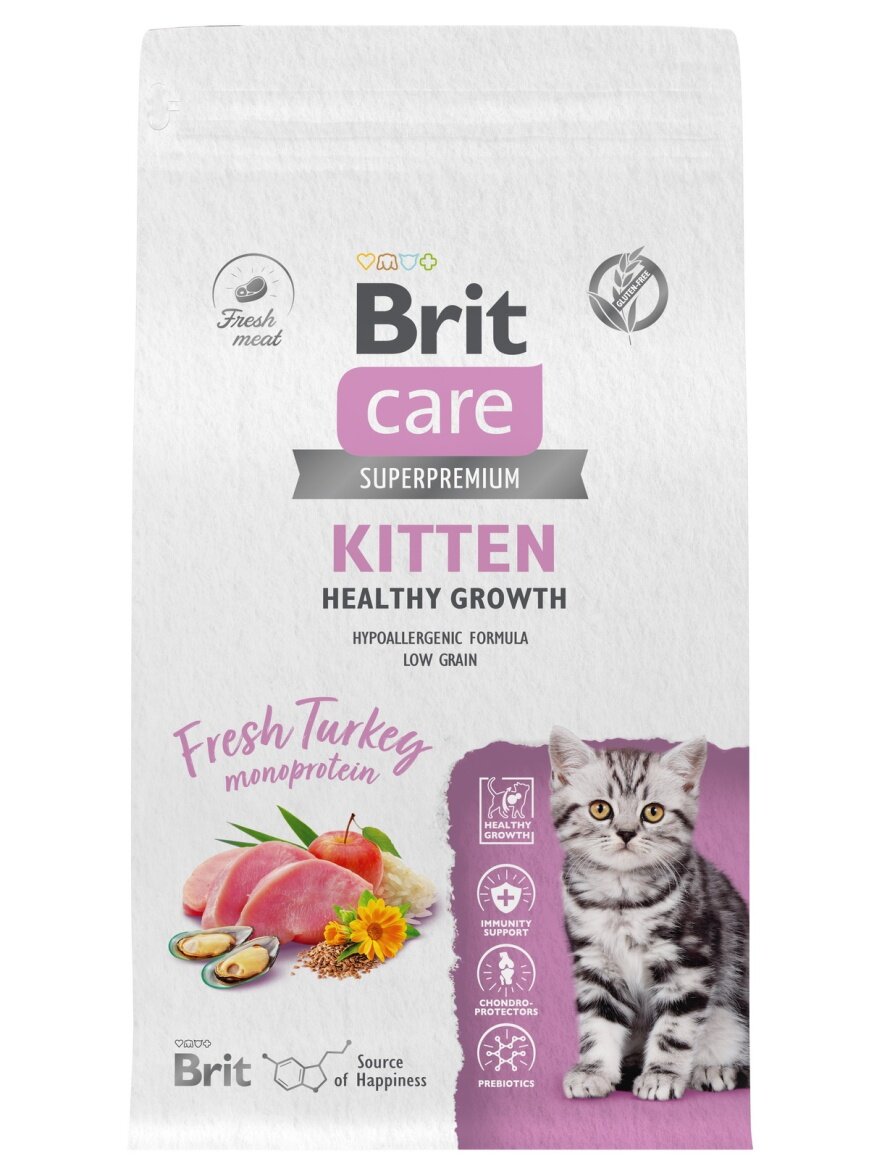 Сухой корм для котят, беременных и кормящих кошек Brit CARE Cat Kitten Healthy Growth с индейкой 1.5 кг