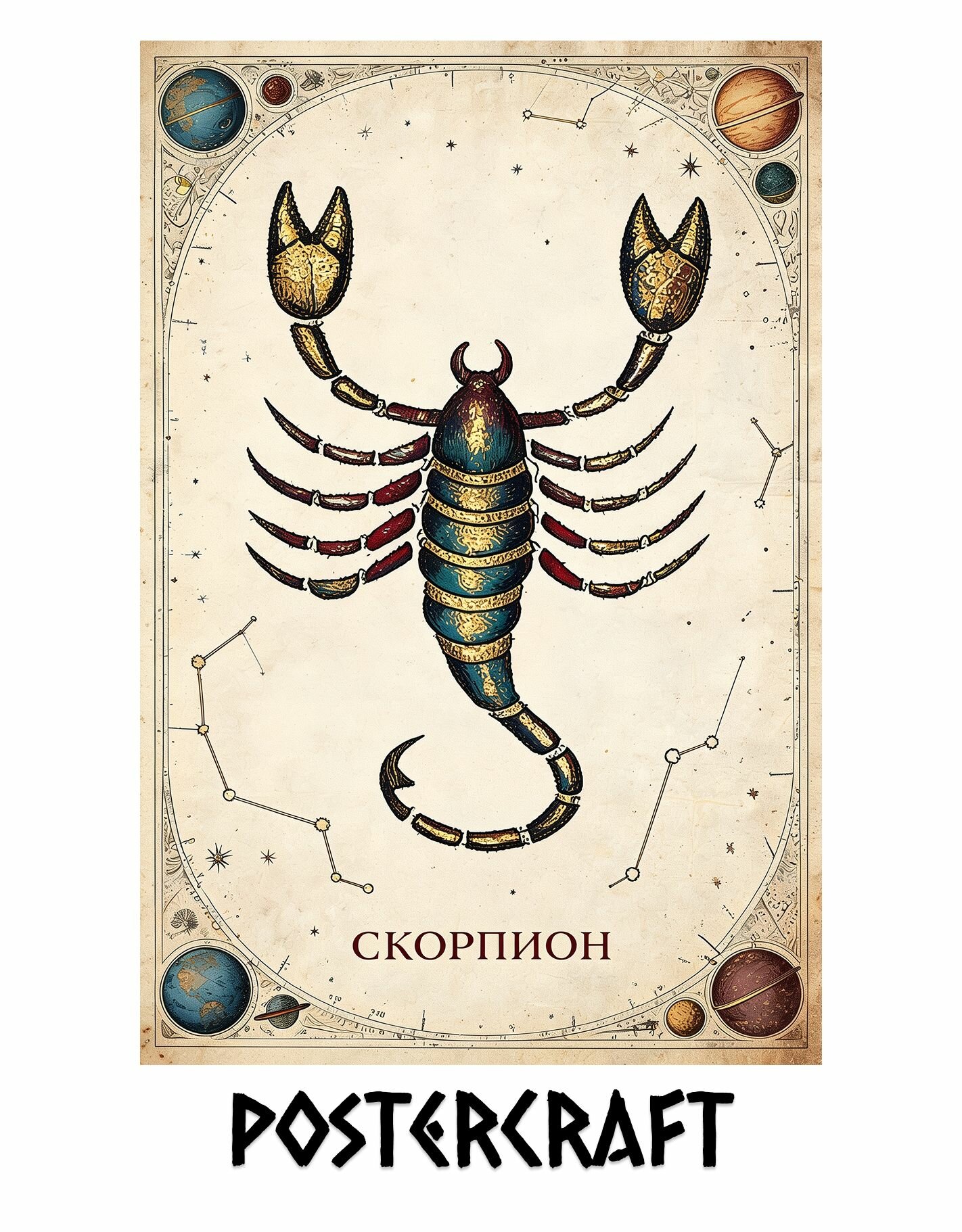 Постер Оберег "Скорпион" (Знак Зодиака), 29.7х42см, А3, глянцевый