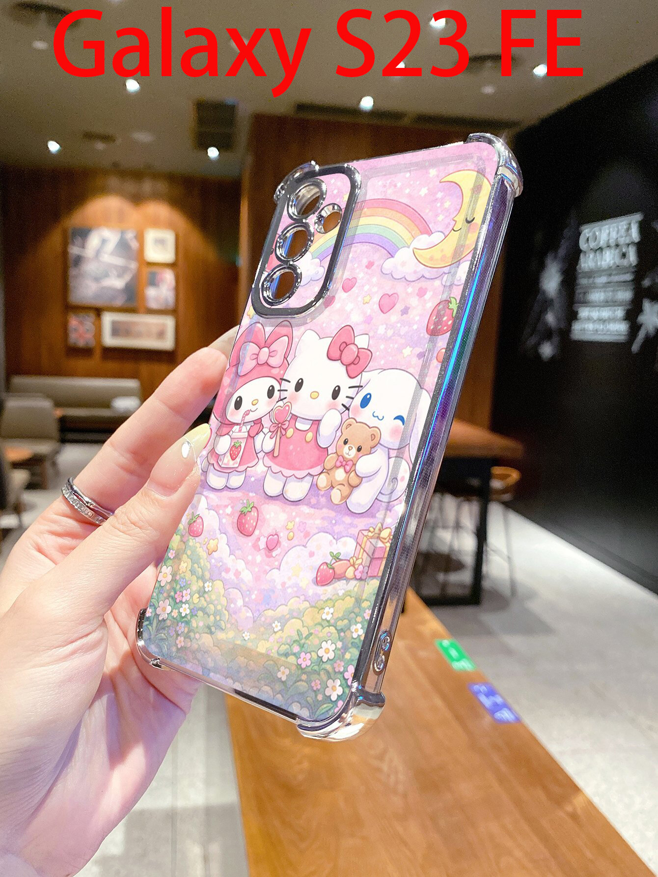 Мягкий чехол с гальваническим покрытием для Galaxy S23 FE с милыми Куроми, Мелоди и Hello Kitty.