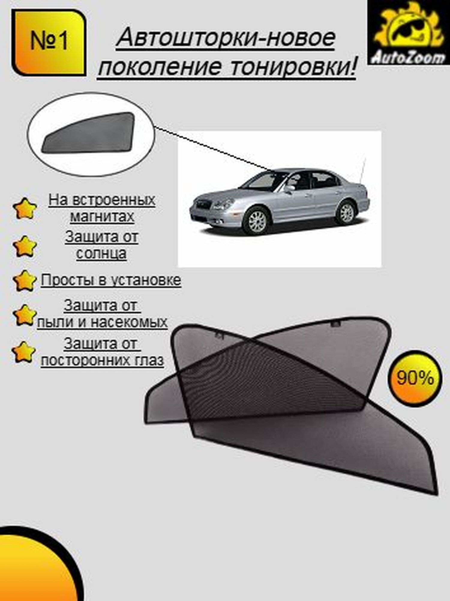 Автошторки магнитные для Hyundai Sonata IV (EF) (1998-2004),(Хундай Соната) на передние двери 2 шт