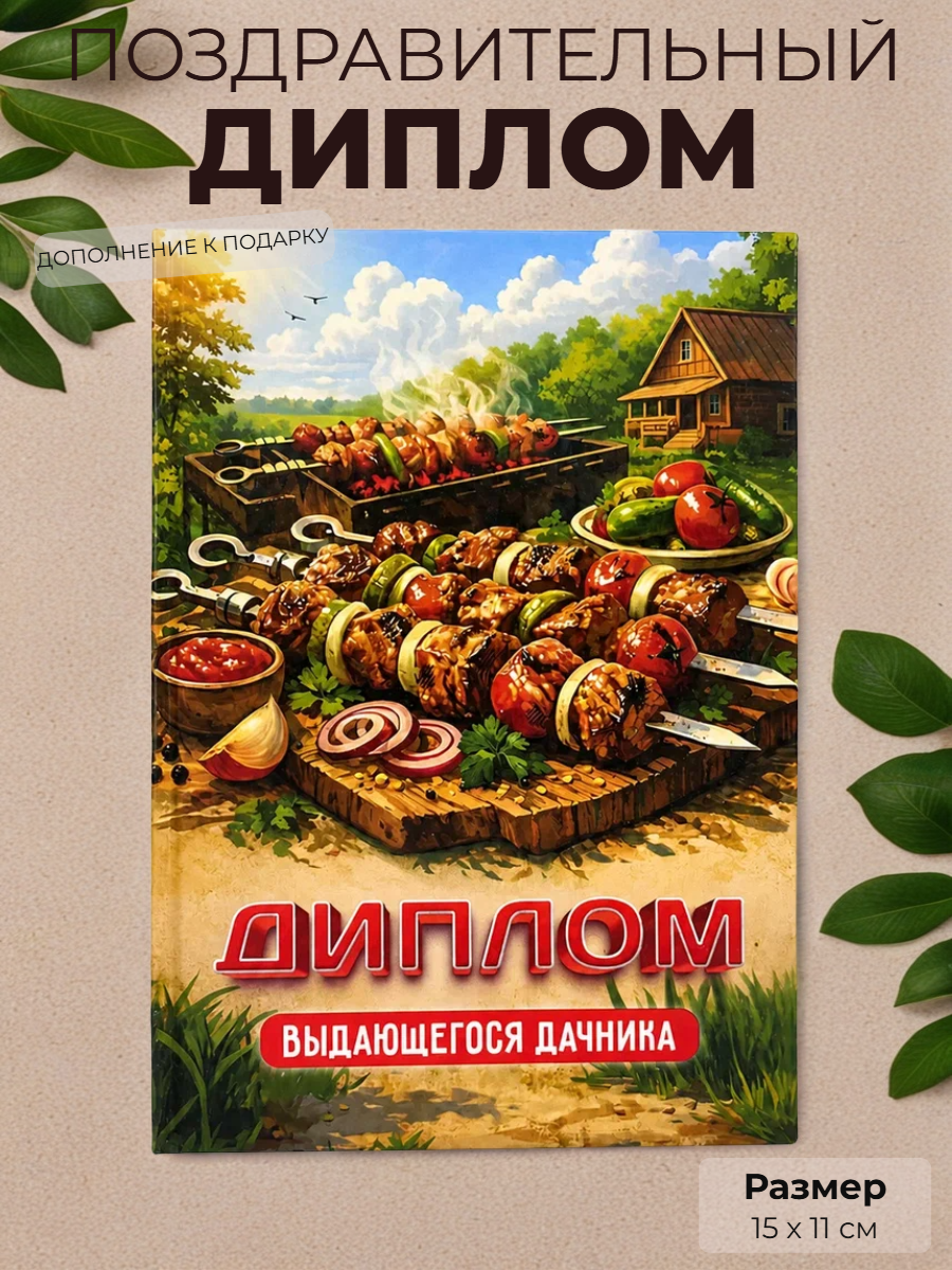 Подарочный шуточный диплом "Выдающегося дачника", формат А6, картон