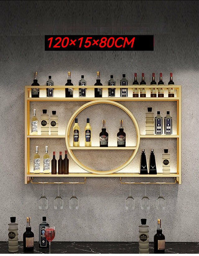 Настенный барный стеллаж для вина, углеродистая сталь, золотой ，120*15*80