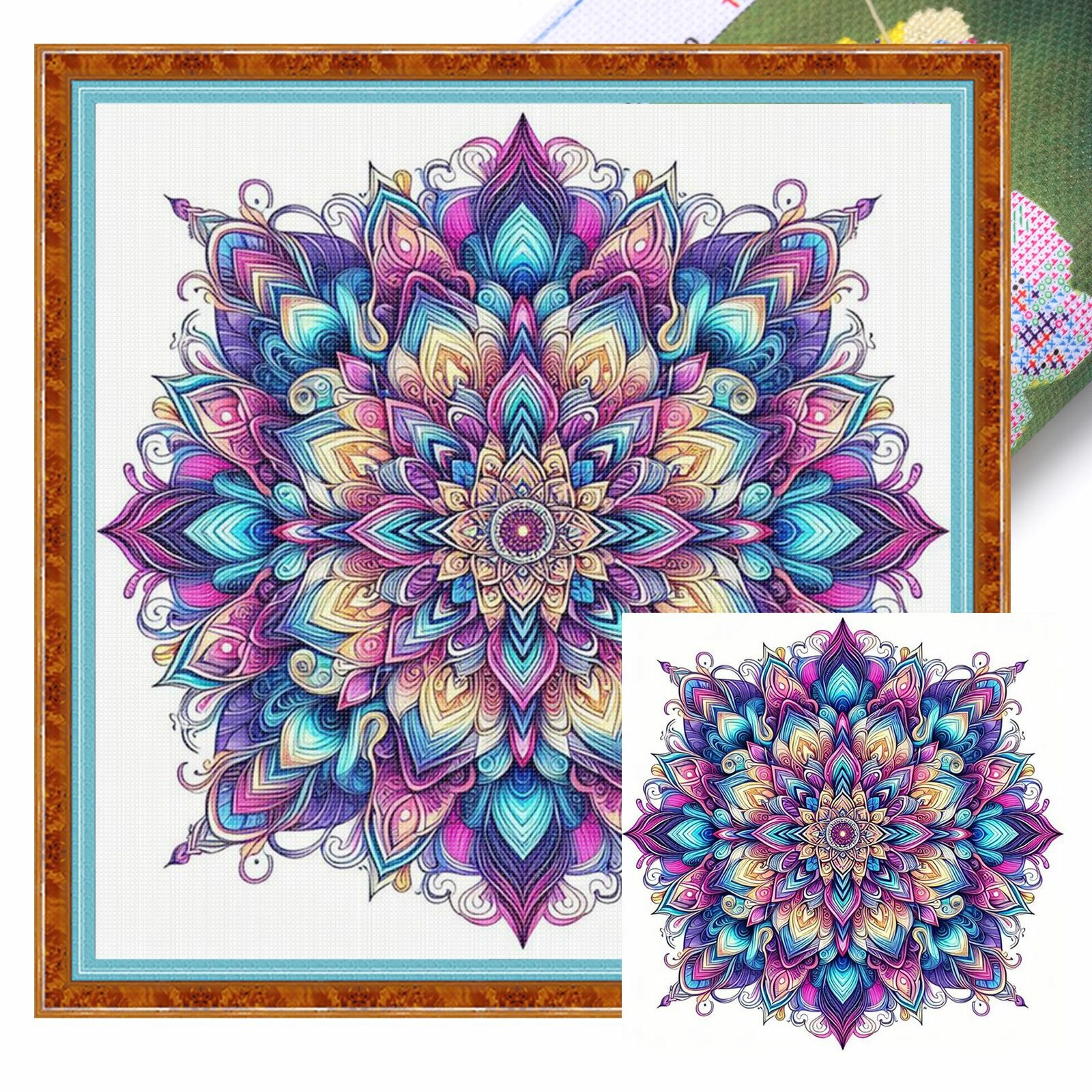 Крестиковый набор Mandala F, канва хлопковая 11CT, 40 40 см