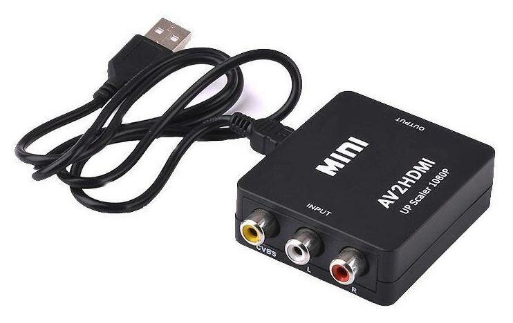 Переходник с RCA 3 на HDMI (адаптер, конвертер для монитора), RCA 3 подключить к устройству, HDMI подключить к монитору, телевизору. Черный HDMI2AV