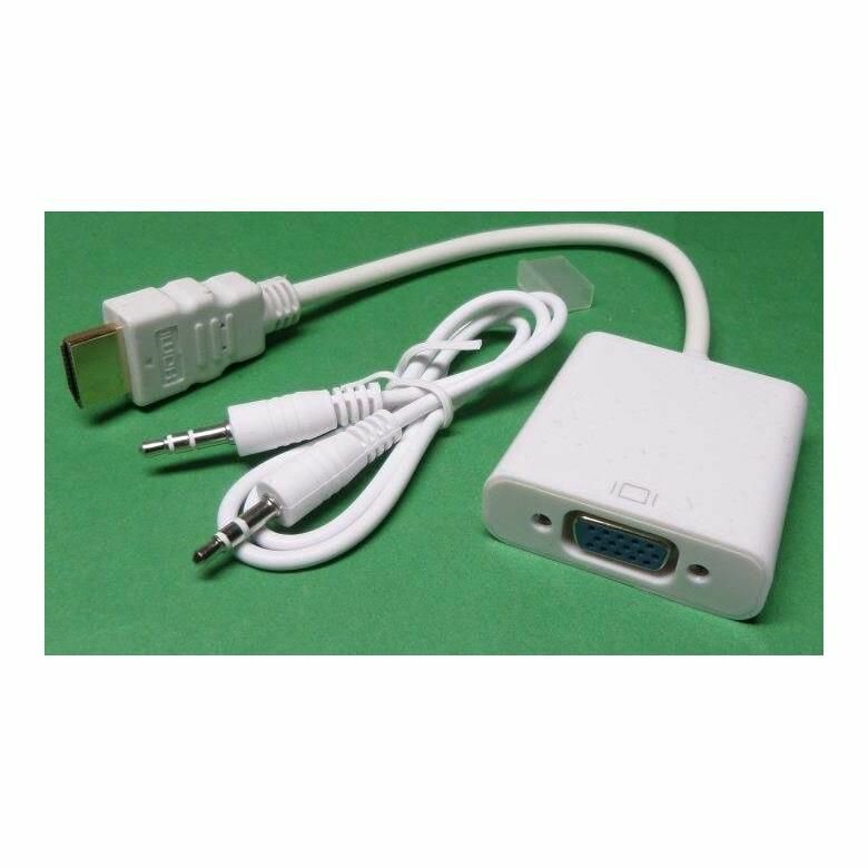Переходник с HDMI на VGA (адаптер, конвертер для монитора), HDMI подключить к устройству, VGA подключить к монитору. + Audio 3,5 белый