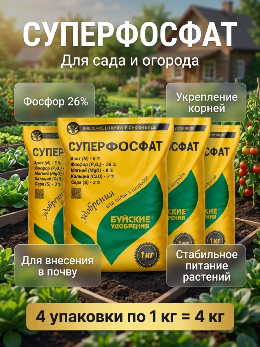 Суперфосфат Гуминизированный Удобрение, 4 кг