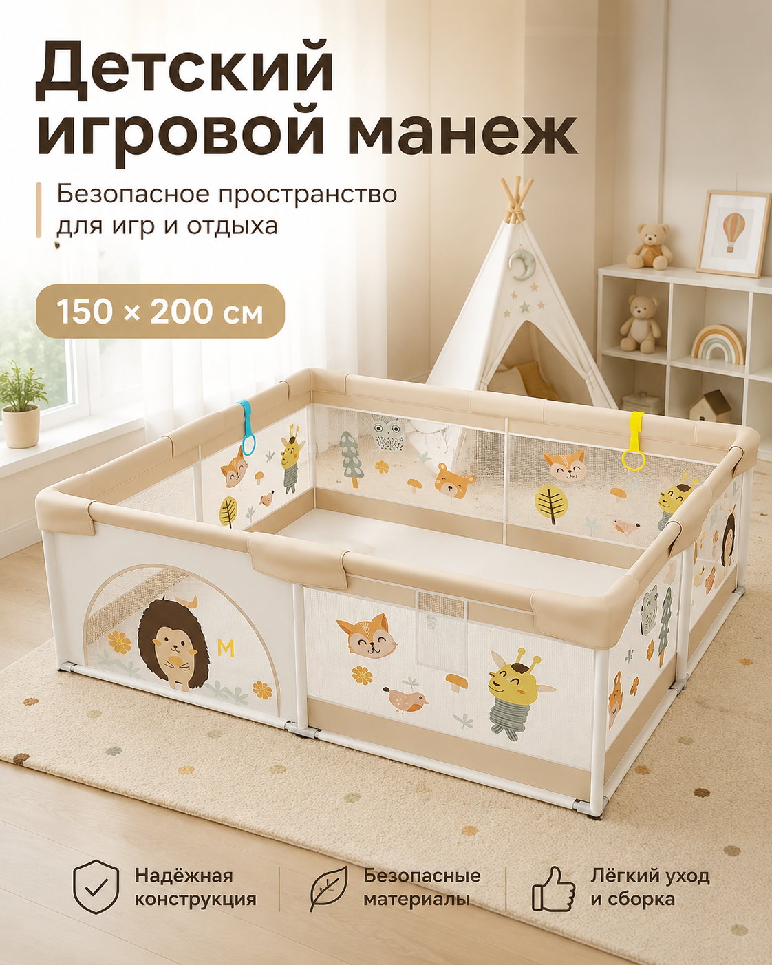 Большой детский игровой манеж 150×200 с прозрачными стенками