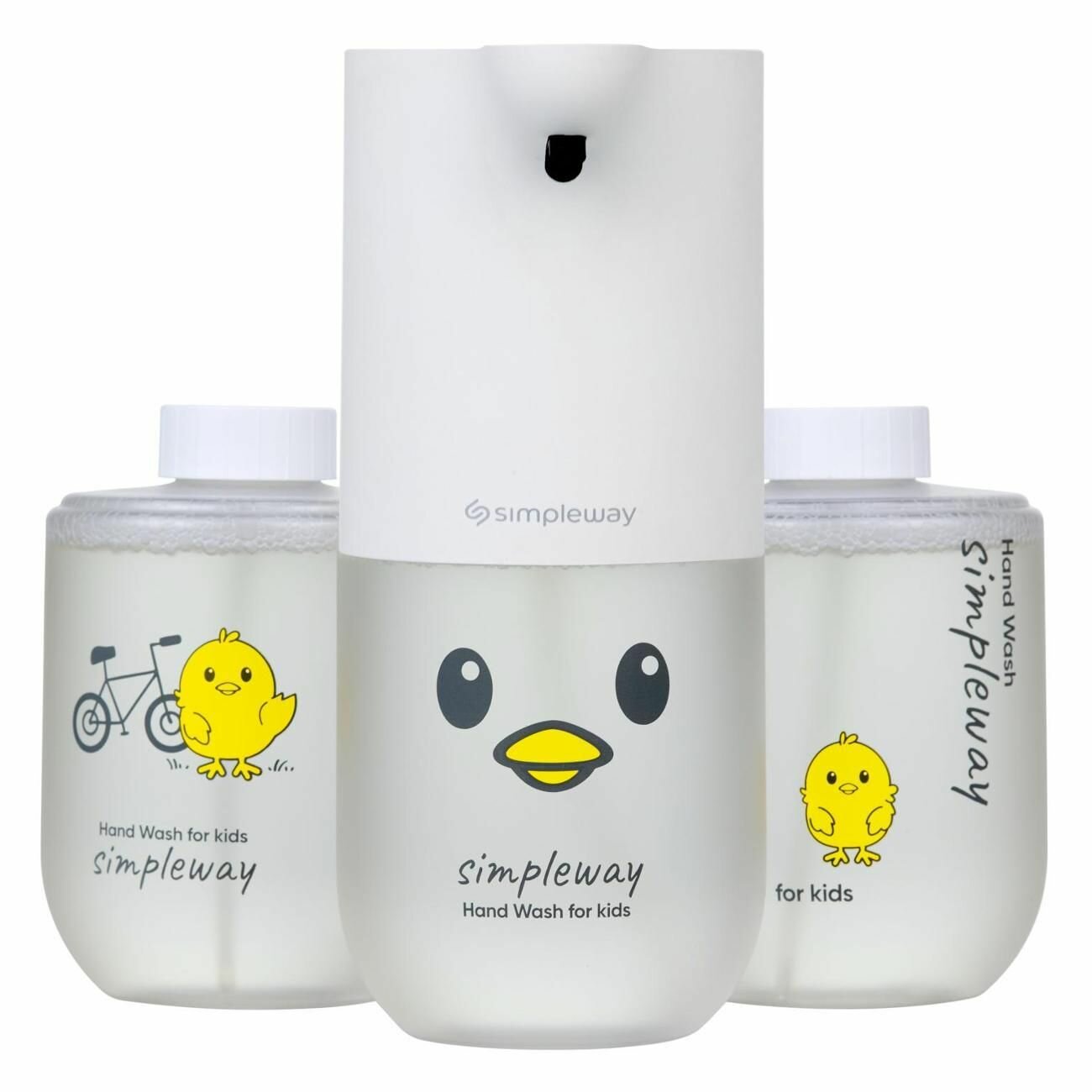 Комплект Simpleway Дозатор + мыло детское (комплект 3 шт. сменных блоков), аромат - персик