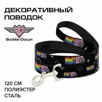 Поводок Buckle-Down "Нян кэт", черный, 120 см
