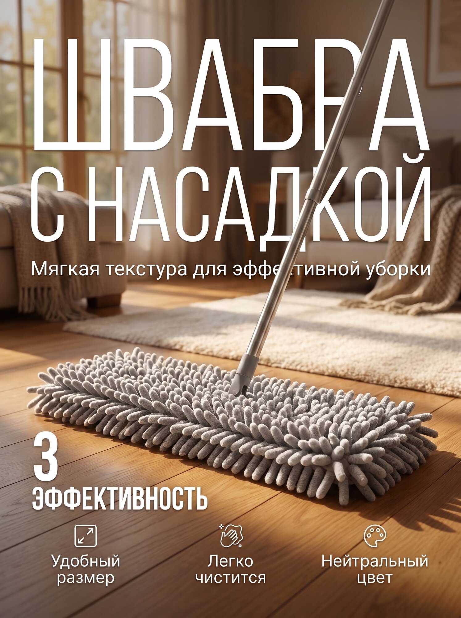 Удобная швабра флаундер с насадкой из микрофибры для быстрой уборки