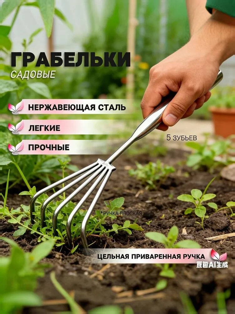 Грабли , Веерные, Нержавеющая сталь, 10 см