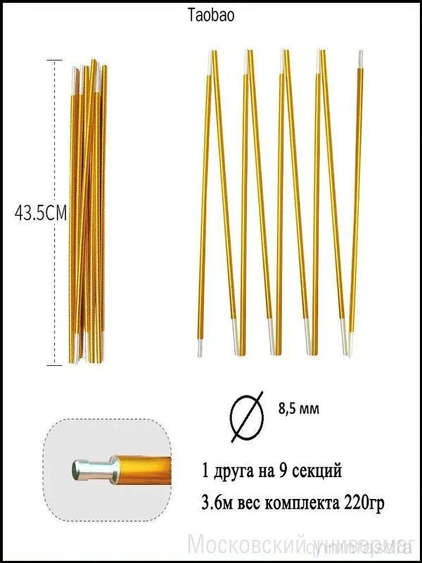 Дуга для каркаса палатки, алюминиевая, диаметр трубы 8,5 мм, оранжевая