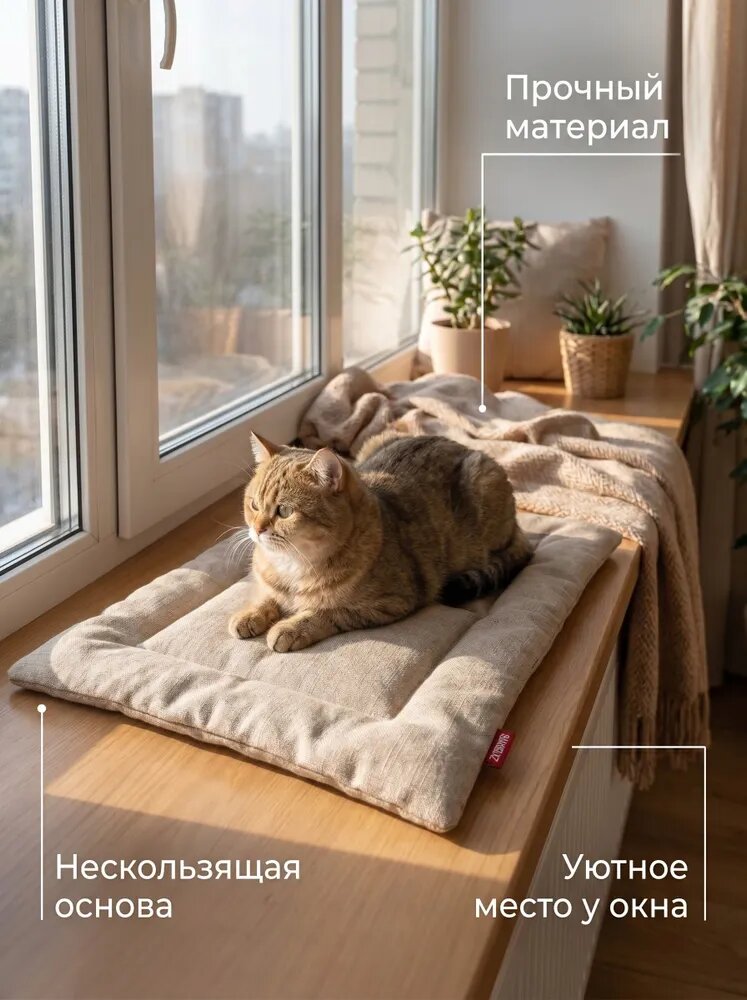 Лежанка для кошек на подоконник, собак антискользящая, 40х60 см