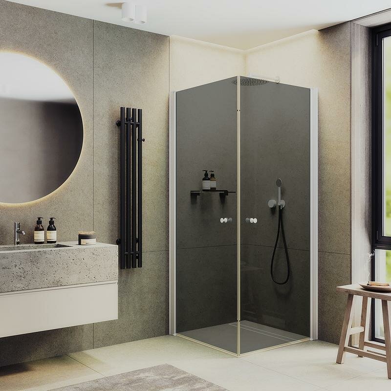 Душевой уголок Maybah Glass MGY-1300-1 900x900x1980 на монопетлях Белый стекло графитовое